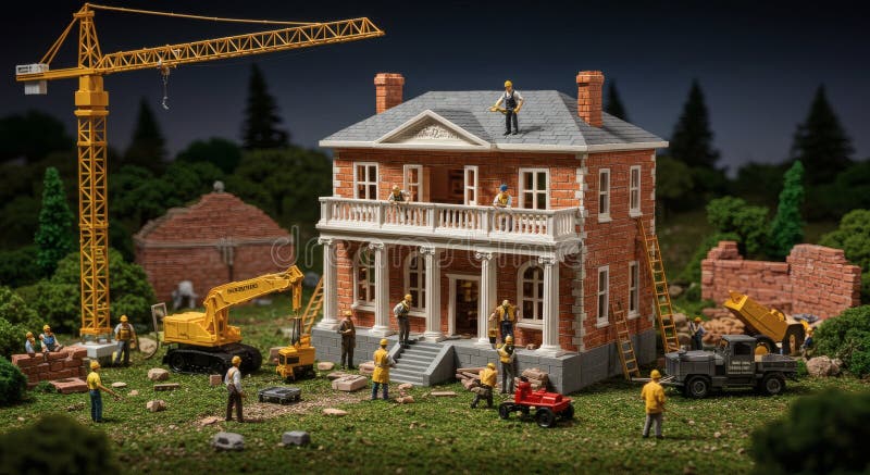 Construction Site Miniature Featuring House Under Construction with ...