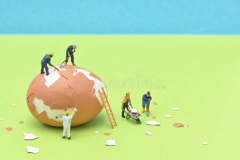 Construction Site with Miniature Worker Stock Image - Image of active ...