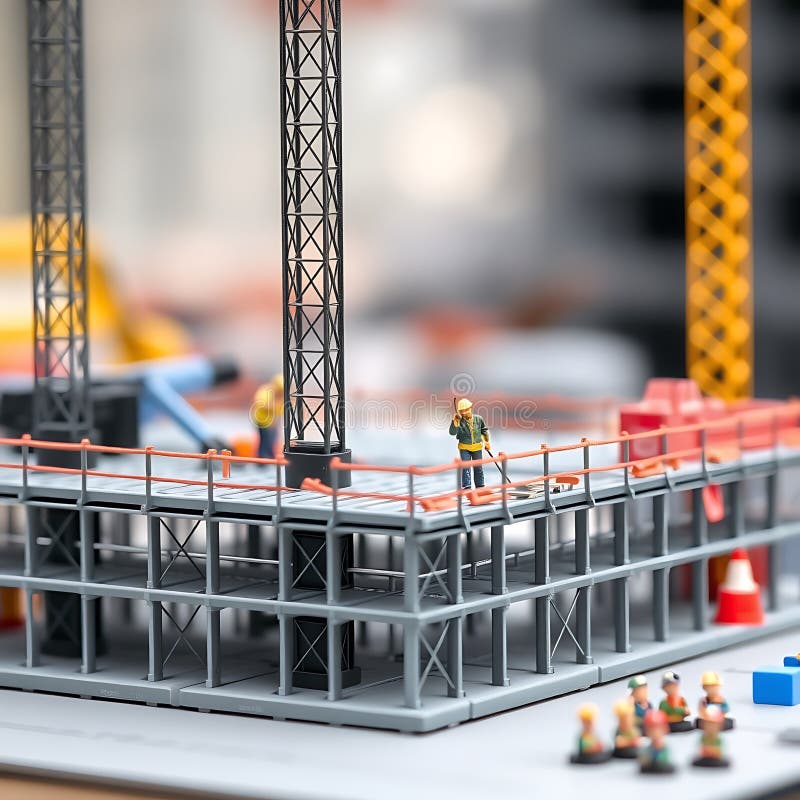 Construction Site Miniatures, Wire Mesh Reinforcement Grid, Tiny Figurines of Workers, Tilt ...