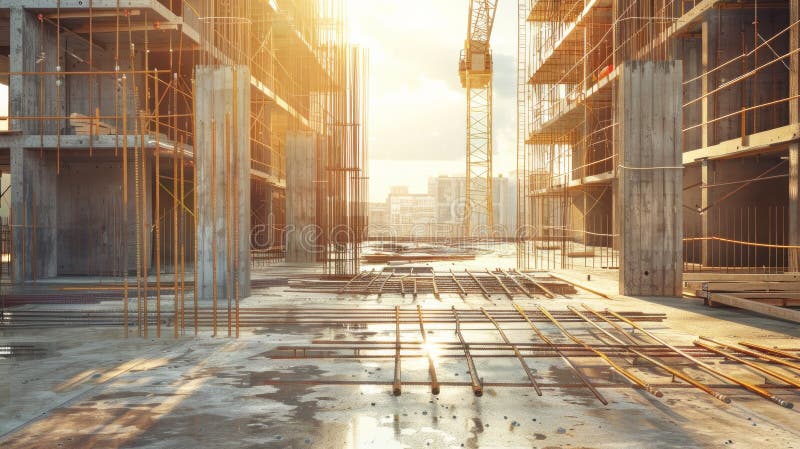 Construction Site of a Modern Building with Concrete Foundation and ...