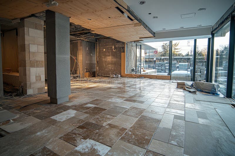 Construction Site of a Modern Building Featuring Workers Installing ...