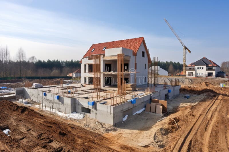 Construction Site of a Modern Family House. Generative AI Stock ...