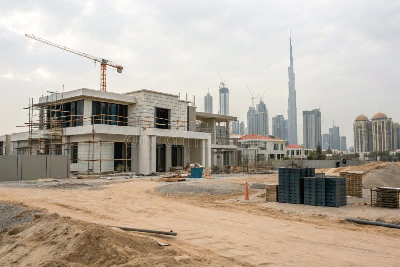 Dubai Construction Site of Modern House Stock Illustration ...