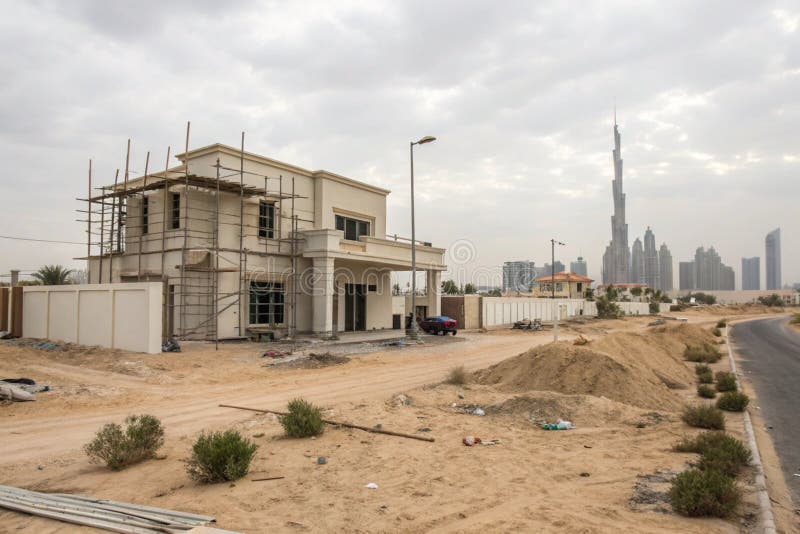 Construction Site of Modern House in Dubai, UAE Stock Illustration ...