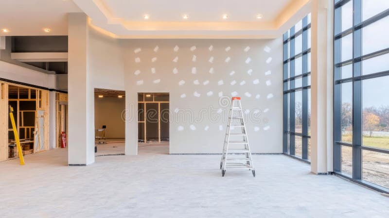 Construction Site of Modern Office Building Showing Interior Framing ...