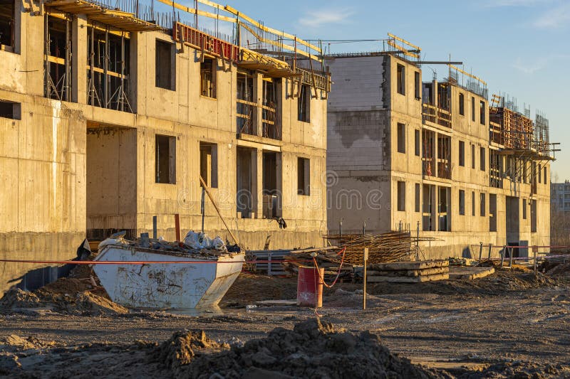 Construction Site of Modern Residential Buildings Under Development at ...