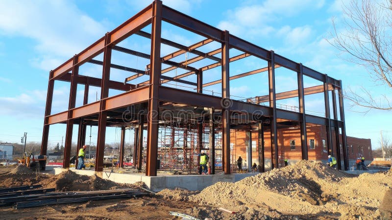 Construction Site of a Modern Steel Framework Building Under a Clear ...