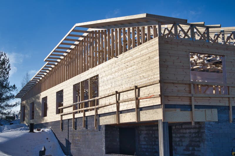 Construction Site of Modern Wooden Log House, Finland Editorial Stock ...