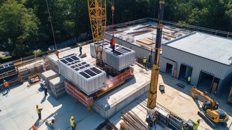 Construction Site with Modular Units Being Installed Stock Illustration ...