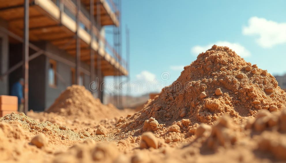 Construction Site Mound Sand Bricks. Building Under Construction, Work in Progress Stock ...