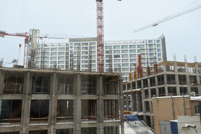 Construction of a Multi-storey Building. Concrete Floors are Clearly ...