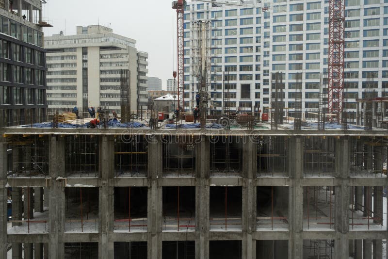 Construction of a Multi-storey Building. Concrete Floors are Clearly ...