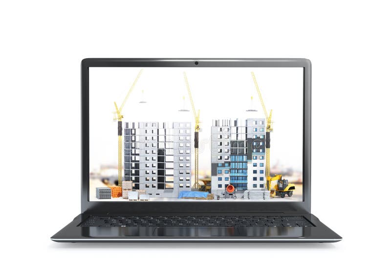 Construction Site on the Screen of a Laptop Computer, Skyscraper ...