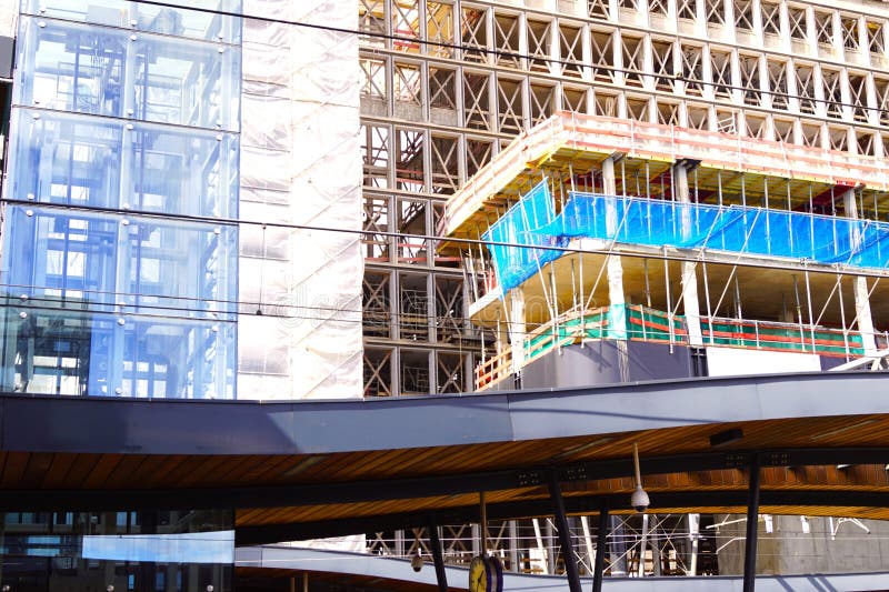 Contemporary Skyscraper Featuring Glass Facade Steel Framework Stock ...