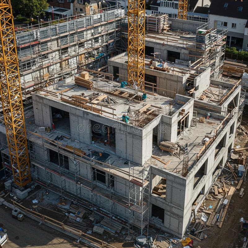 Construction Site with a Multi-story Building in Progress, Surrounded ...