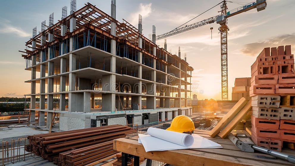 Construction Site with a Multi-story Concrete Building Framework Under ...