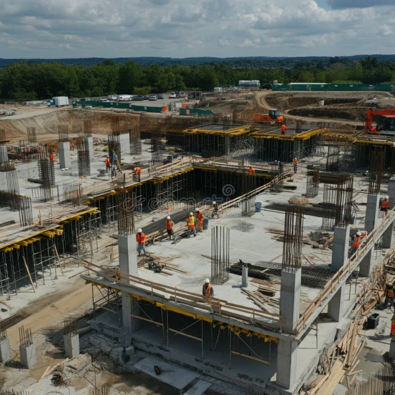 Construction Site with Multiple Levels of Reinforced Concrete ...