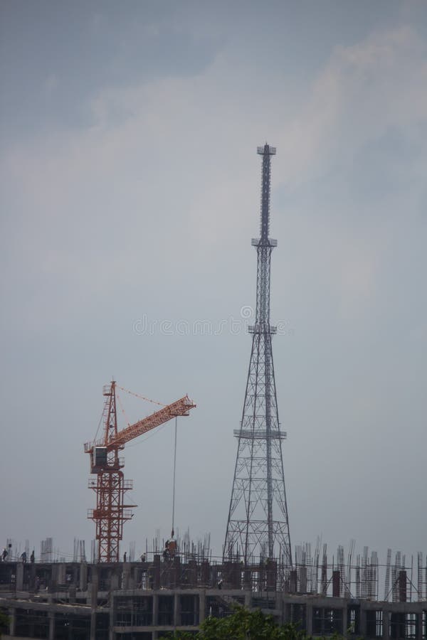 Construction at the Site Near a Communication Tower. Stock Photo ...