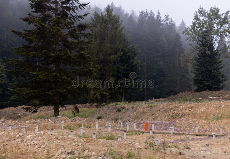 Construction, Construction Site Near the Forest, Driven Piles, Forest ...