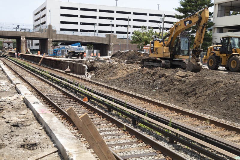 A Construction Project Near Train Tracks Editorial Photography - Image ...