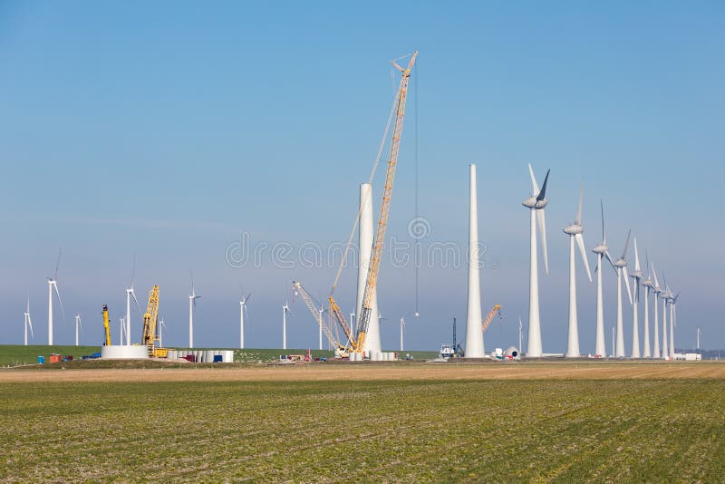 Construction Site of New Big Dutch Wind Farm in Agricultural Landscape ...