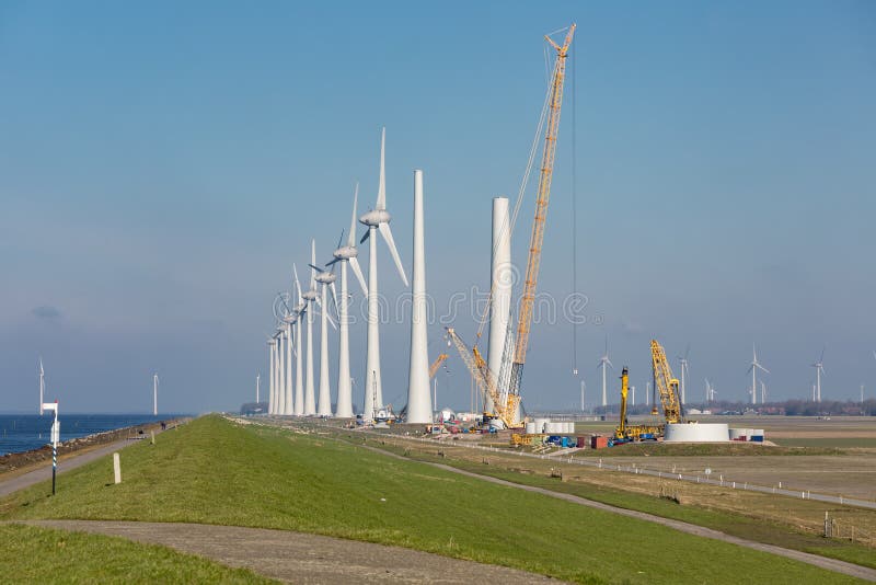 Construction Site of New Big Dutch Wind Farm in Agricultural Landscape ...
