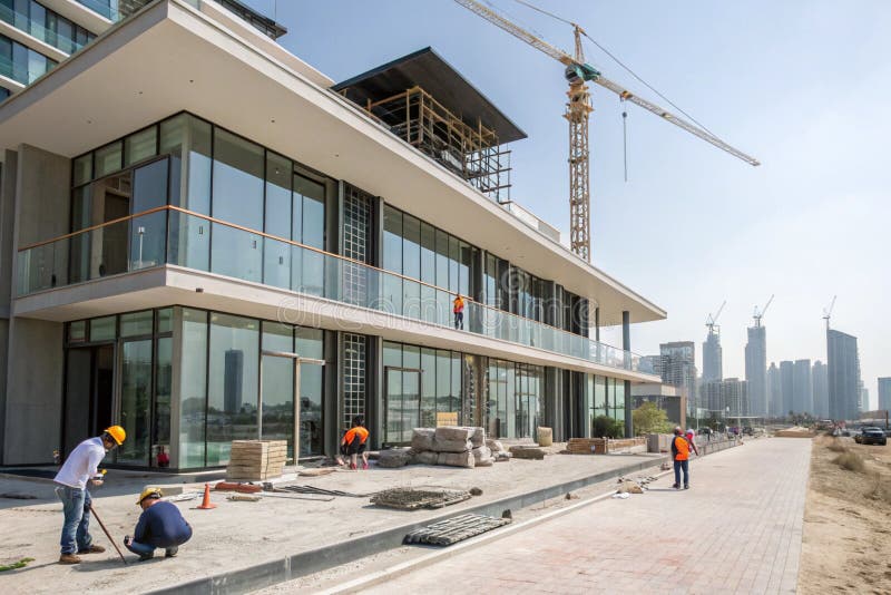 Construction of New Luxury Modern Apartment Building Stock Illustration ...