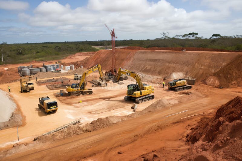 Construction Site, with New Mine Shaft Being Dug and Equipment Brought ...