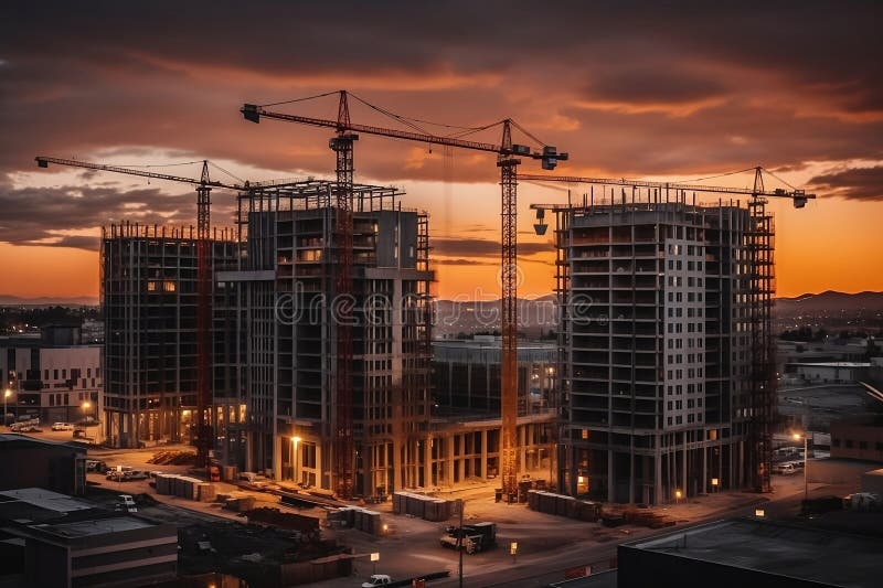 Construction Site at Night. Generative AI. Stock Illustration ...