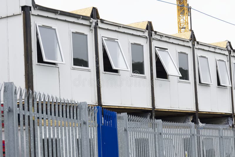 Construction Site Office Cabin in a Row with Open Windows Stock Photo ...