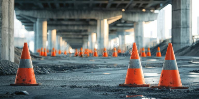 Construction Site with Orange Cones Indicating Restricted Access Under ...