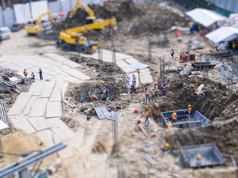 Construction Site Outdoor Workers Working Back Hoe Equipment Stock ...