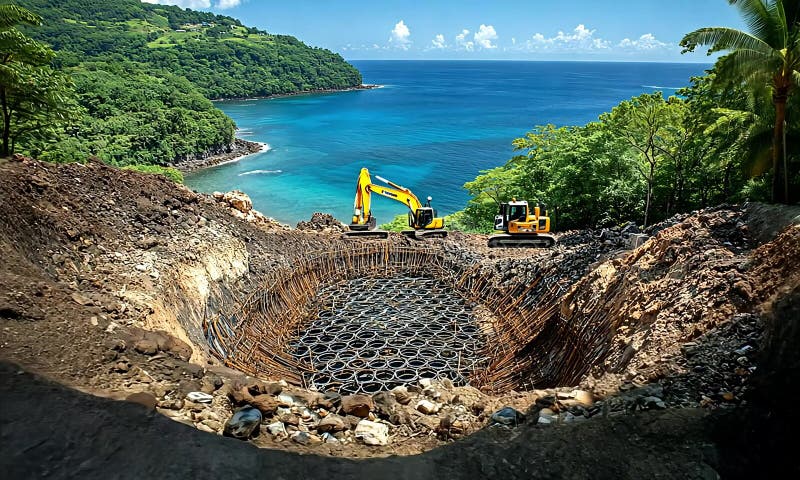 Construction Site Overlooking Ocean with Excavation and Reinforcement ...