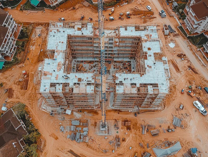 Construction Site Overview of Multi-Story Building Under Development ...