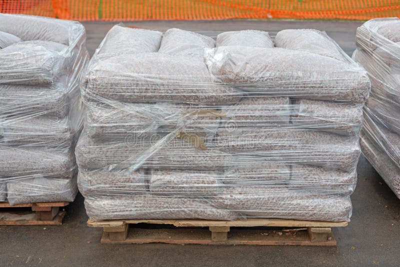 Construction Site Pallets Sacks Stock Photo - Image of wrapped, bags ...