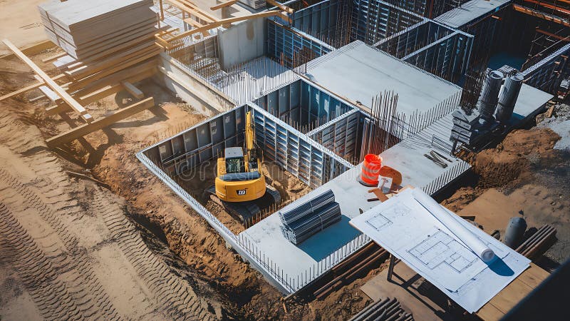 Construction Site with Partially Built Concrete Foundation. Stock ...