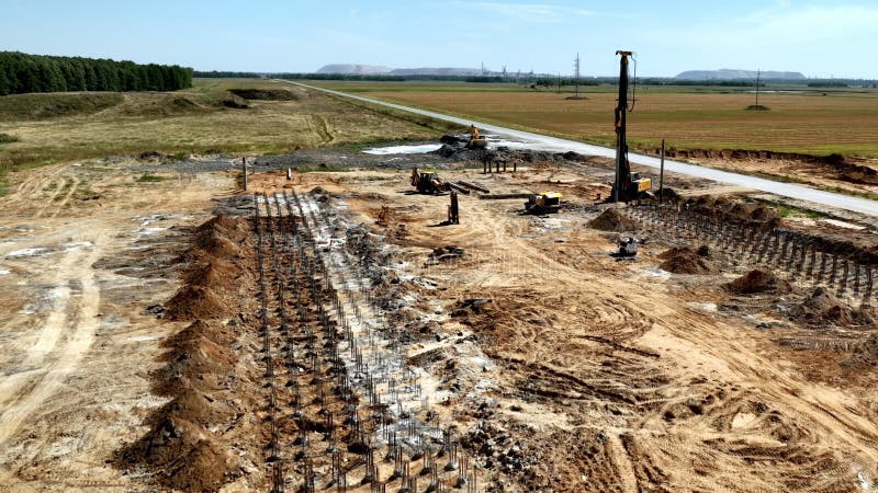 Pile Field and Boring Machines at Construction Site Stock Footage ...