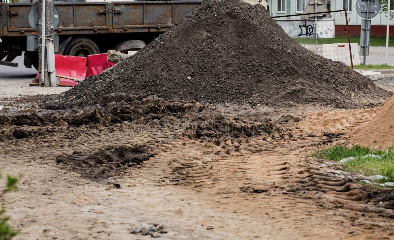 A Construction Site with a Pile of Sand and Small Stones Stock Image ...