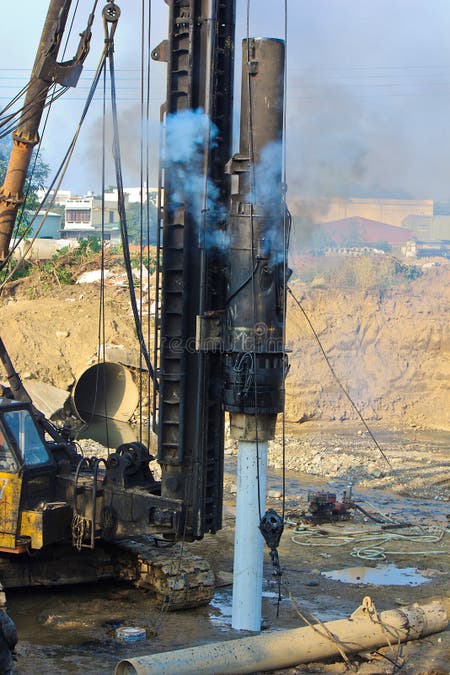 Construction Site Piling Works Stock Image - Image of destroy, steel ...