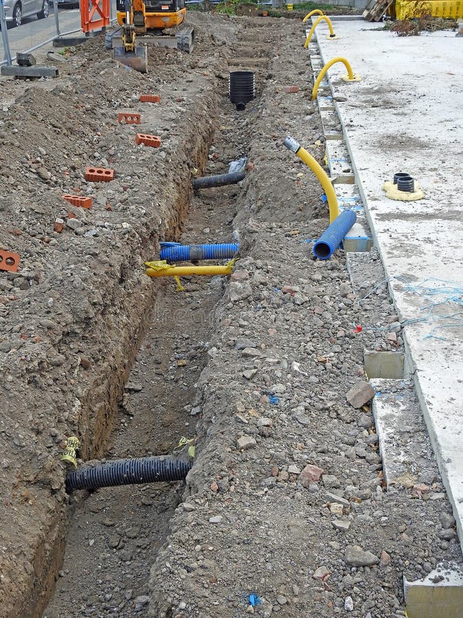 Construction Site Pipes Drainage Stock Photo - Image of works ...