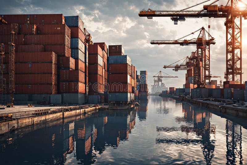 Construction Site in the Port. Huge Container Crane, Warehouses with ...