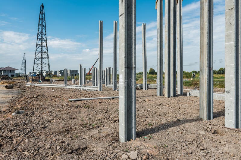Construction Site with Precast Concrete Pile Stock Image - Image of ...