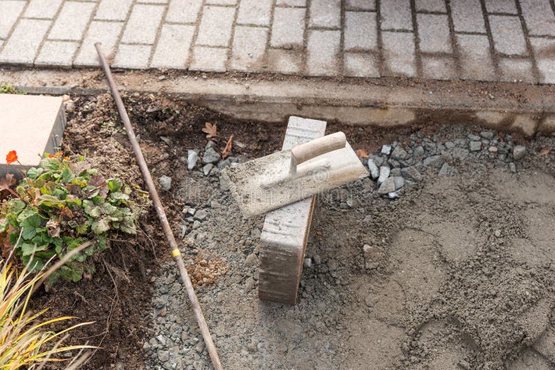 Paving The Footpath. Stock Photo Construction Of A New Pavement Of ...