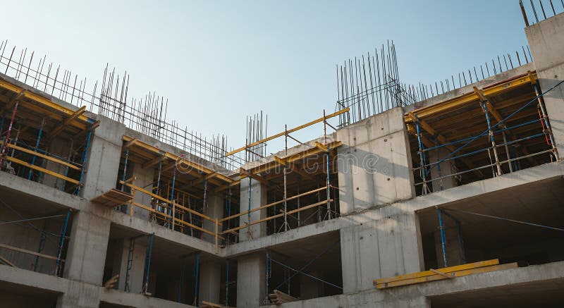 Construction Site Progress Concrete Building Under Construction with ...