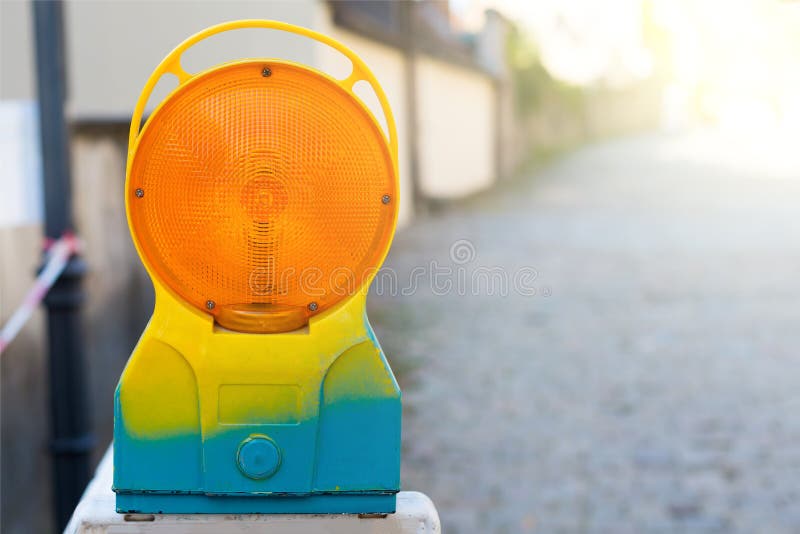 Construction Site is Protected by Fence with Flashing Light Stock Photo ...
