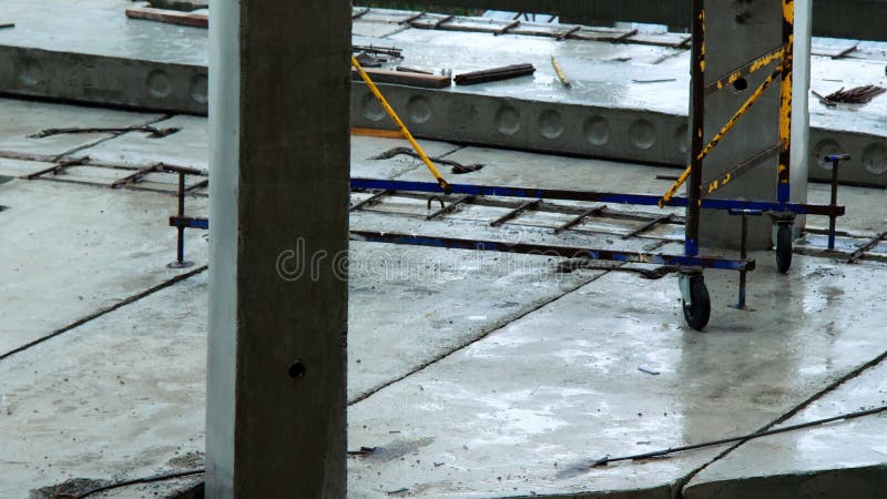 Construction Site on the Rain. Foundation, Floors, Concrete Piers and ...