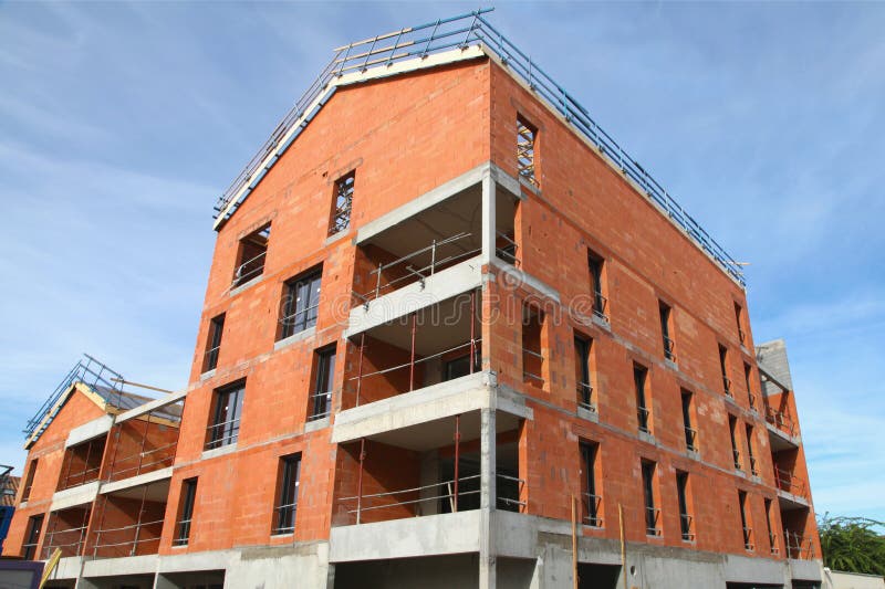 Construction Site of a Red Brick Building Stock Photo - Image of wall ...