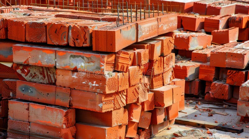 A Construction Site with Red Bricks Stacked, Indicating the Building of ...