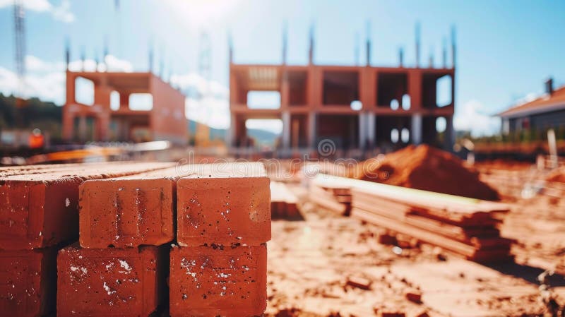 A Construction Site with Red Bricks Stacked, Indicating the Building of ...