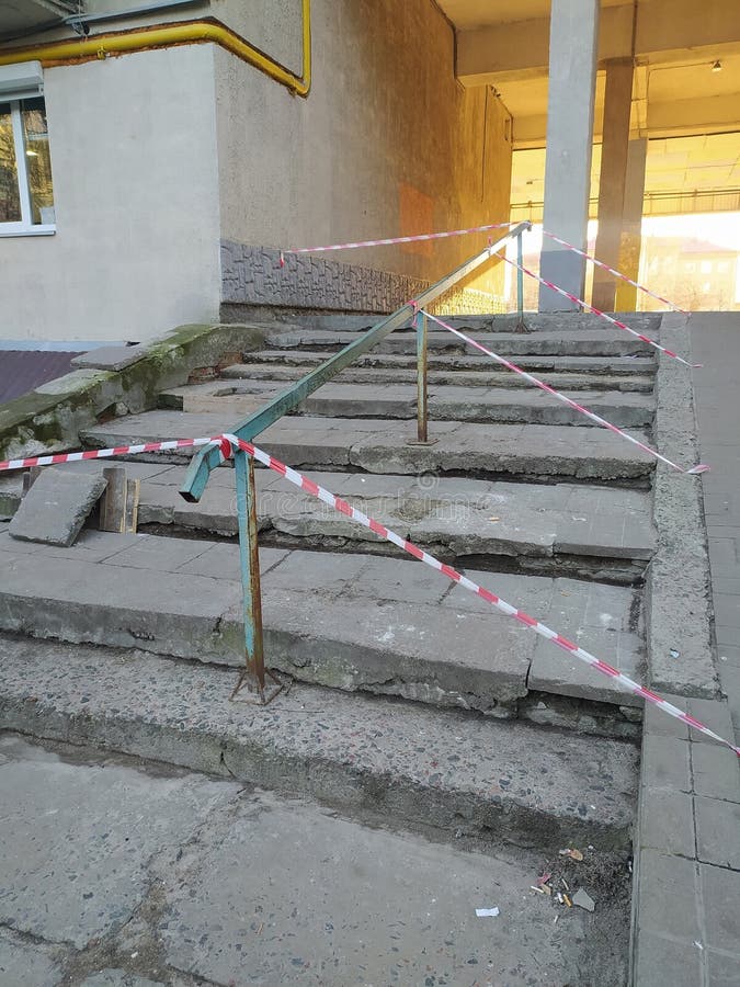 Construction Site with Red and White Tape on Concrete Wall Stock Image ...